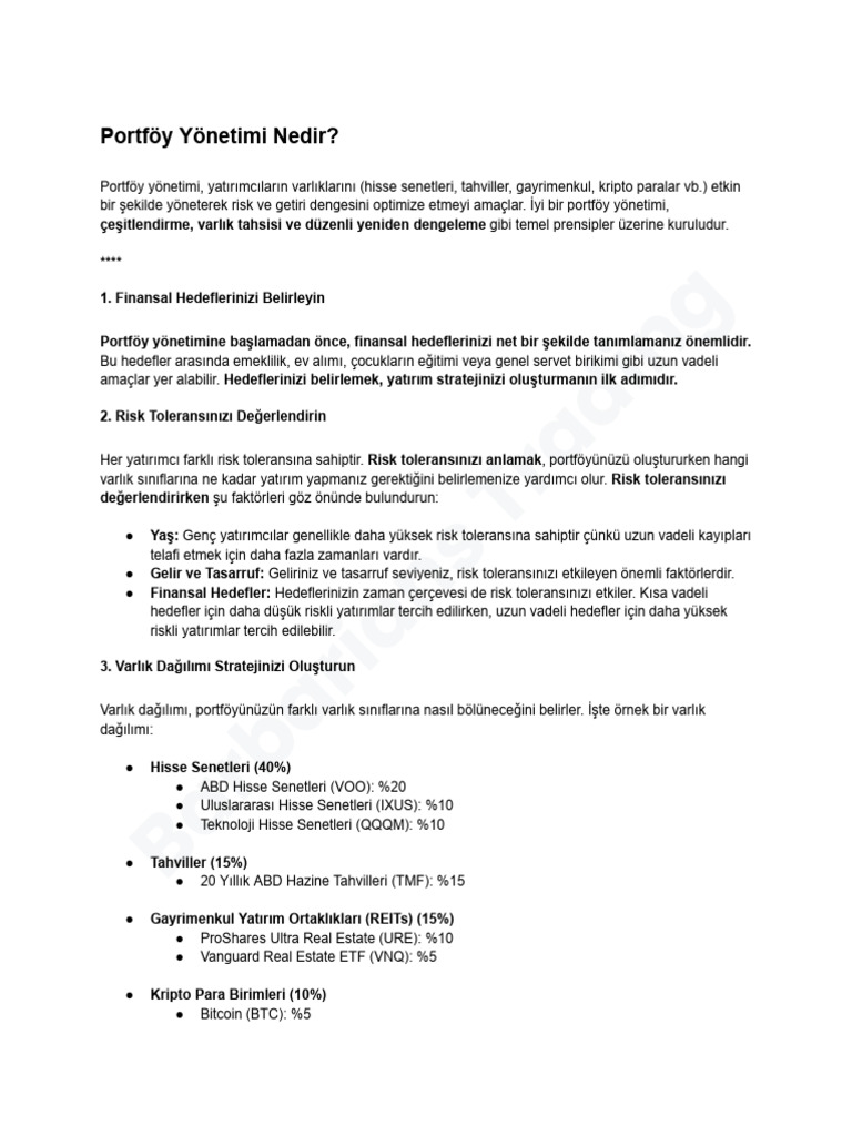 Portföy Yönetimi Nedir, Nasıl Yapılır! | PDF