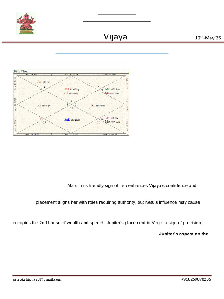 Vijaya - Career Prospect Analysis | PDF | Planets In Astrology | Astrology
