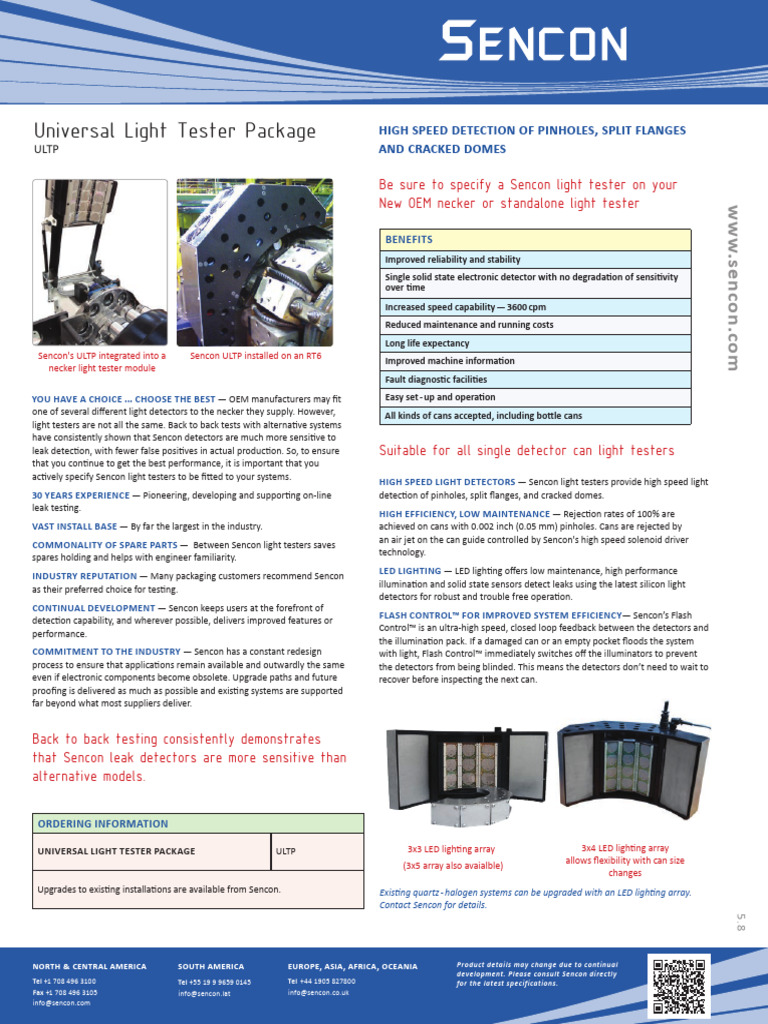 Sencon ULTP Can Light Tester PDS | PDF | Light Emitting Diode | Sensor
