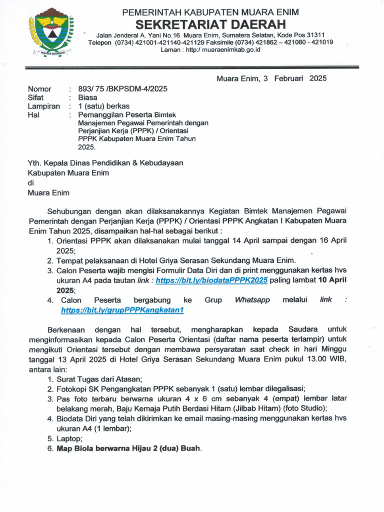 Pemanggilan Peserta Orientasi PPPK Angkatan I | PDF