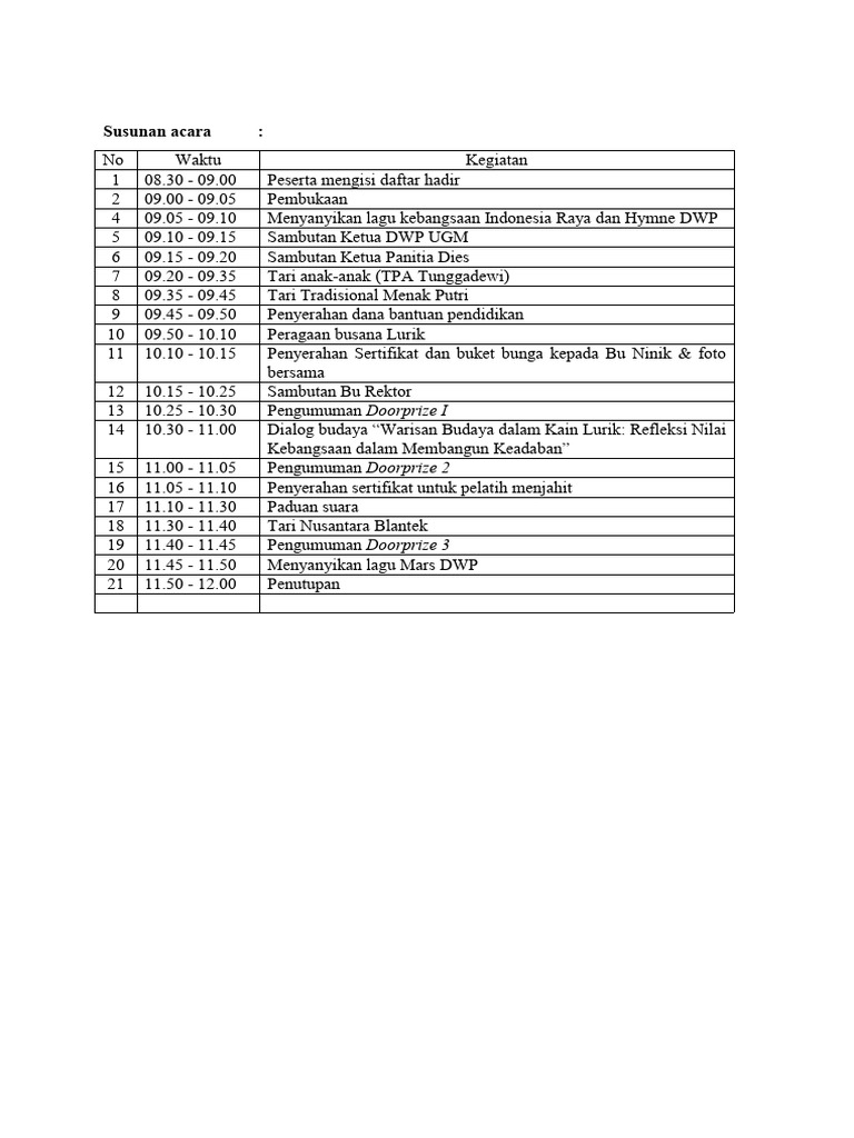 Susunan Acara Dies DWP UGM 2023 | PDF