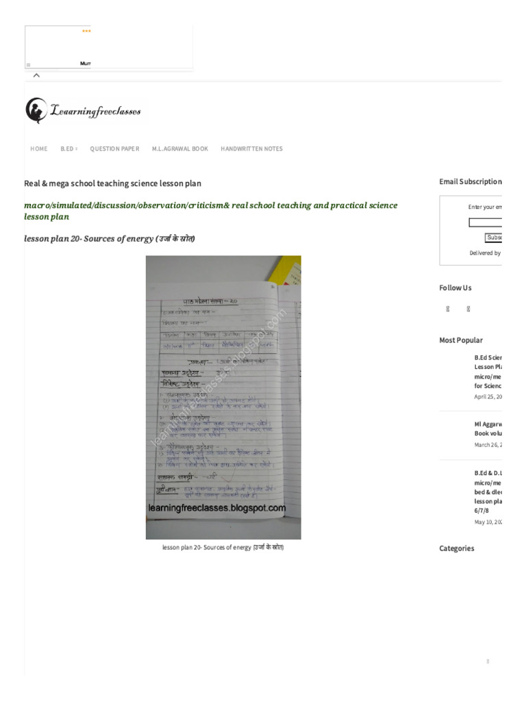 Real & Mega School Teaching Science Lesson Plan | PDF