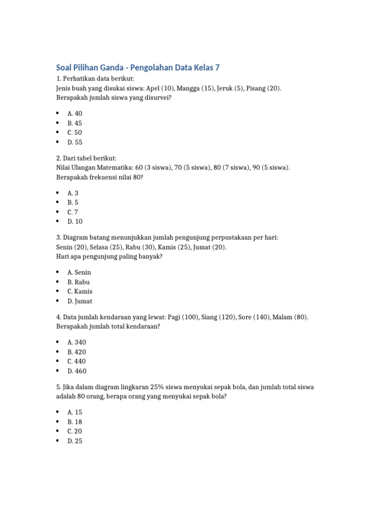 Soal Pengolahan Data Kelas 7 | PDF