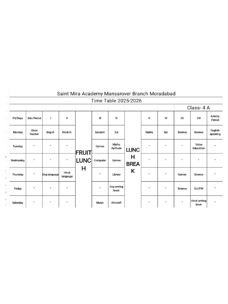 Time Table 2025 - 26 | PDF