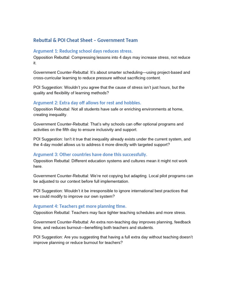 Gov Rebuttal POI Cheat Sheet | PDF