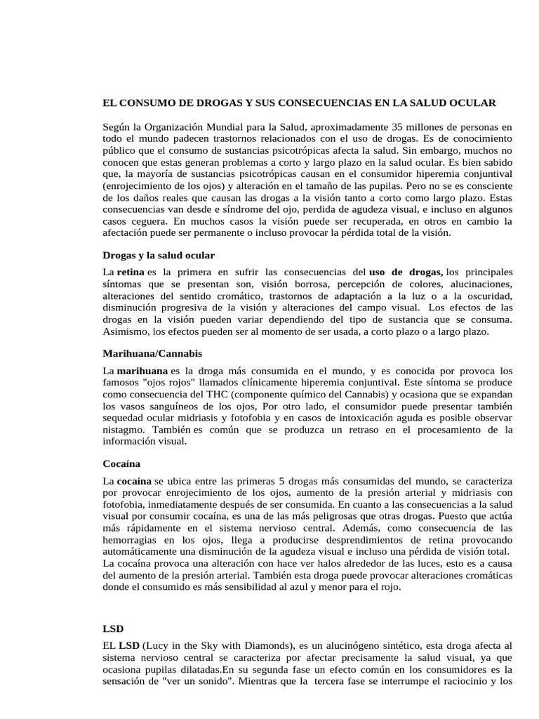 Efectos de drogas en lesiones oculares | PDF | Ojo humano | Percepción ...