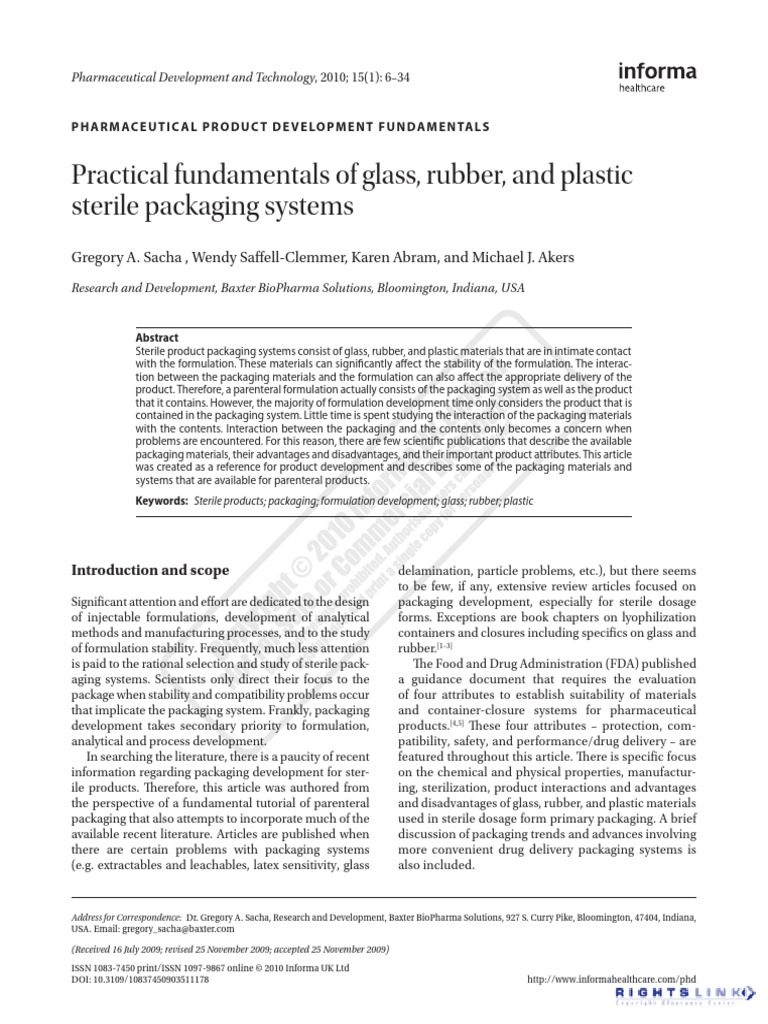Practical Fundamentals of Glass, Rubber, and Plastic Sterile Packaging ...