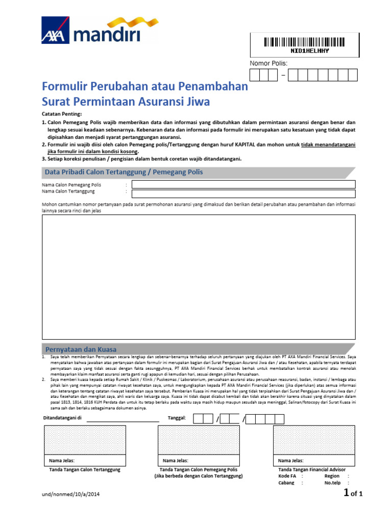Perubahan Atau Penambahan SPAJ - PPS | PDF