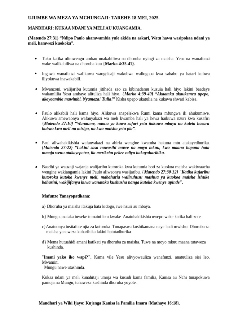 Kukaa Ndani Ya Meli Au Kuangamia, 18 Mei, 2025 | PDF