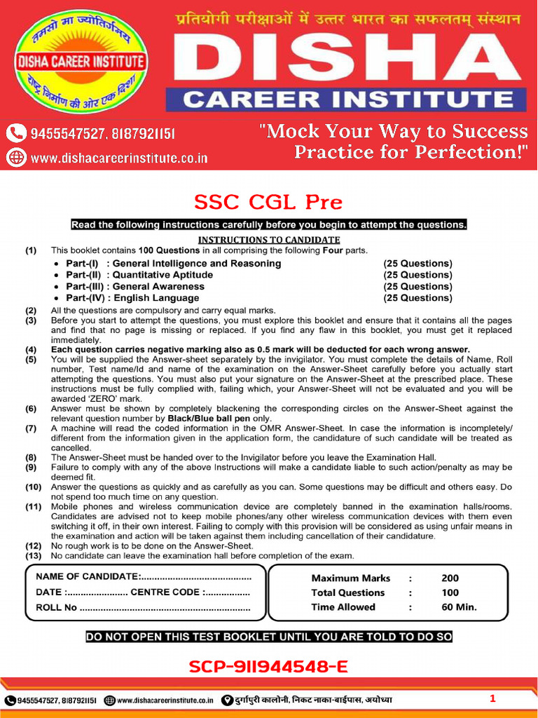 SSC CGL Pre 147-E-DISHA CAREER INSTITUTE | PDF