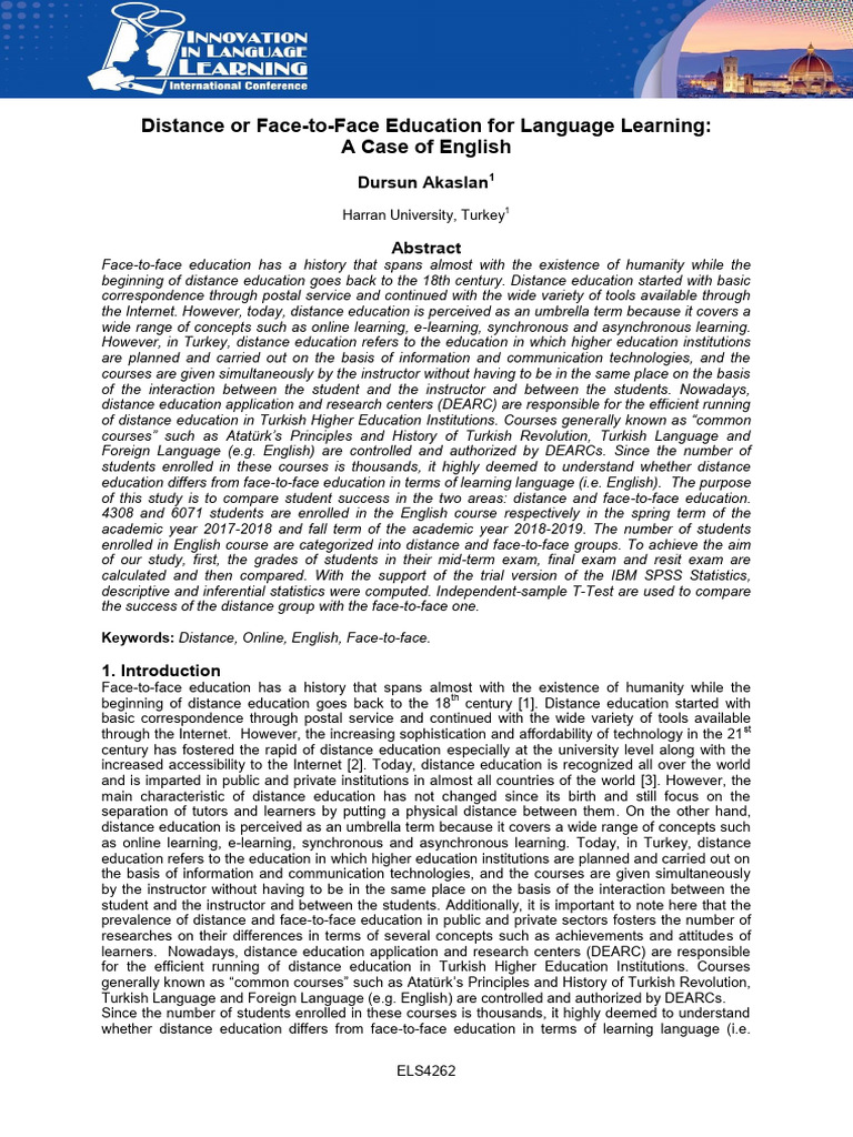 Distance vs. Face-to-Face English Learning | PDF | Distance Education ...