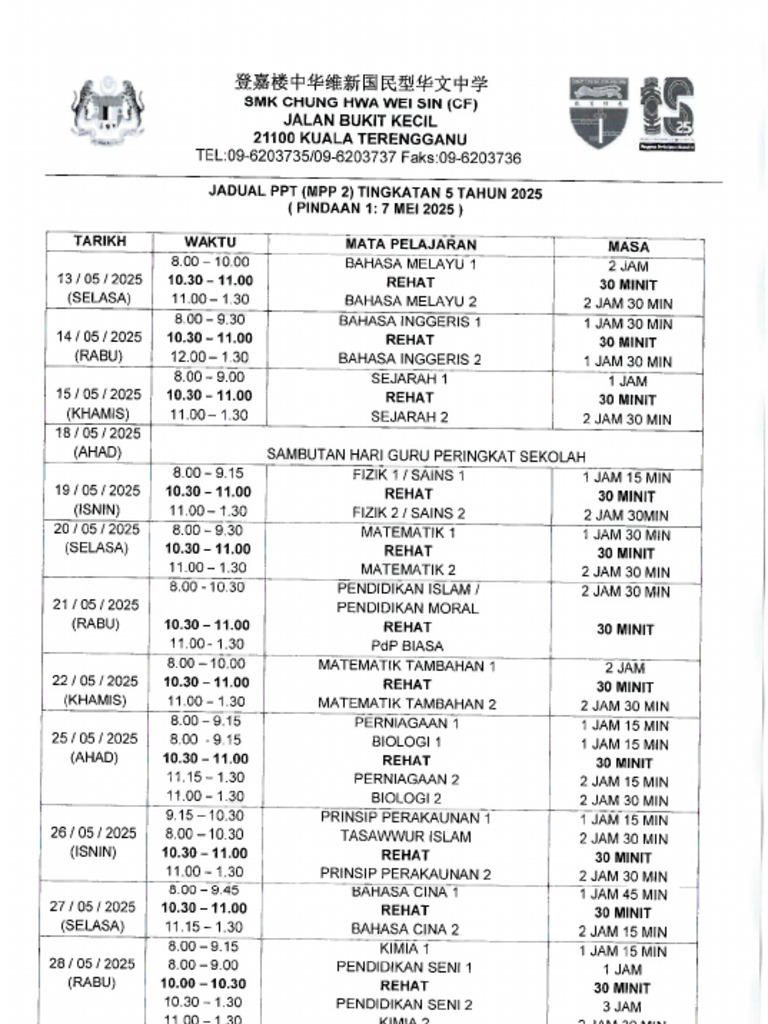 Jadual Exam Mpp2 | PDF