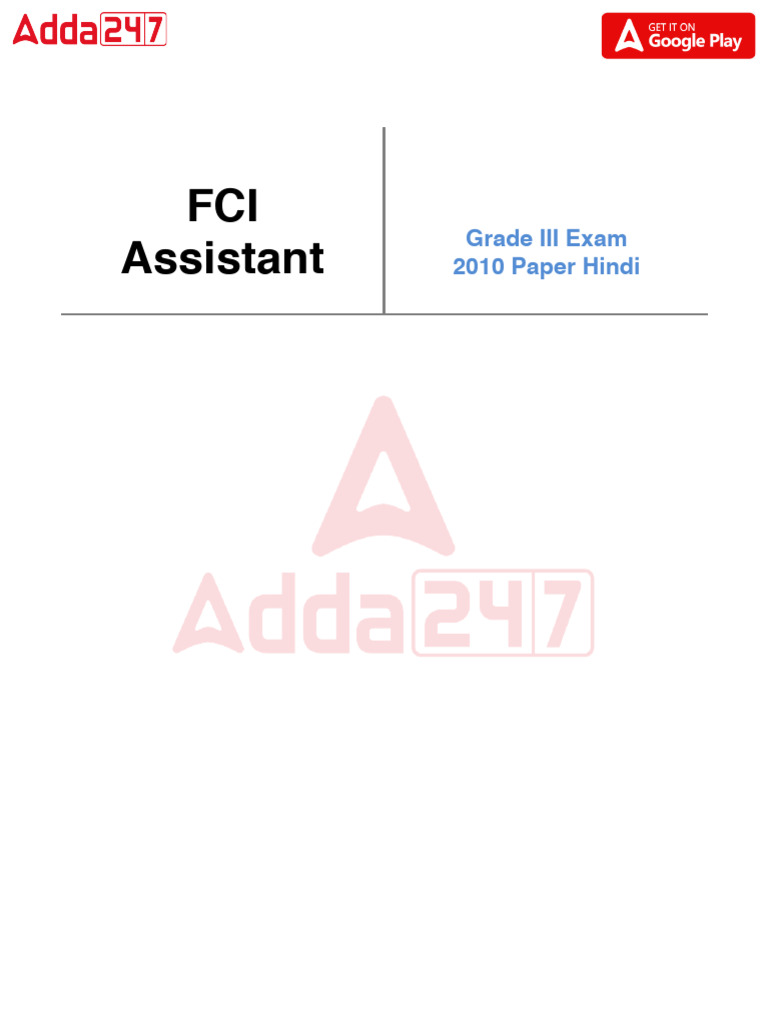 FCI Assistant Grade III 2010 Question Paper Hindi | PDF