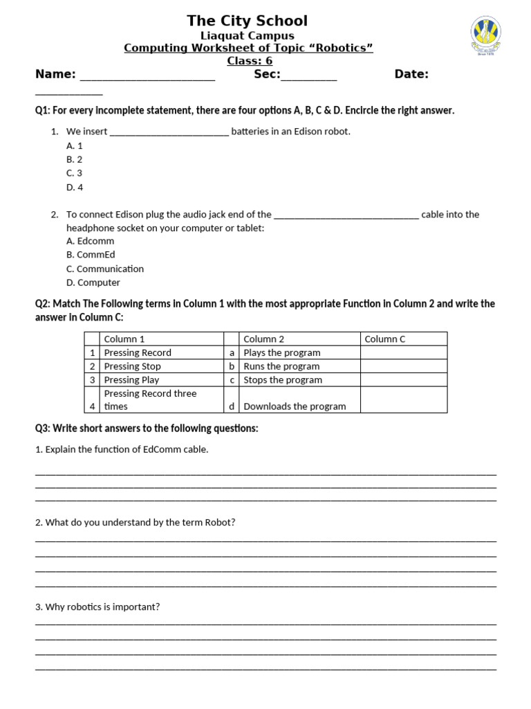 EdScratch Robotics the city school | PDF