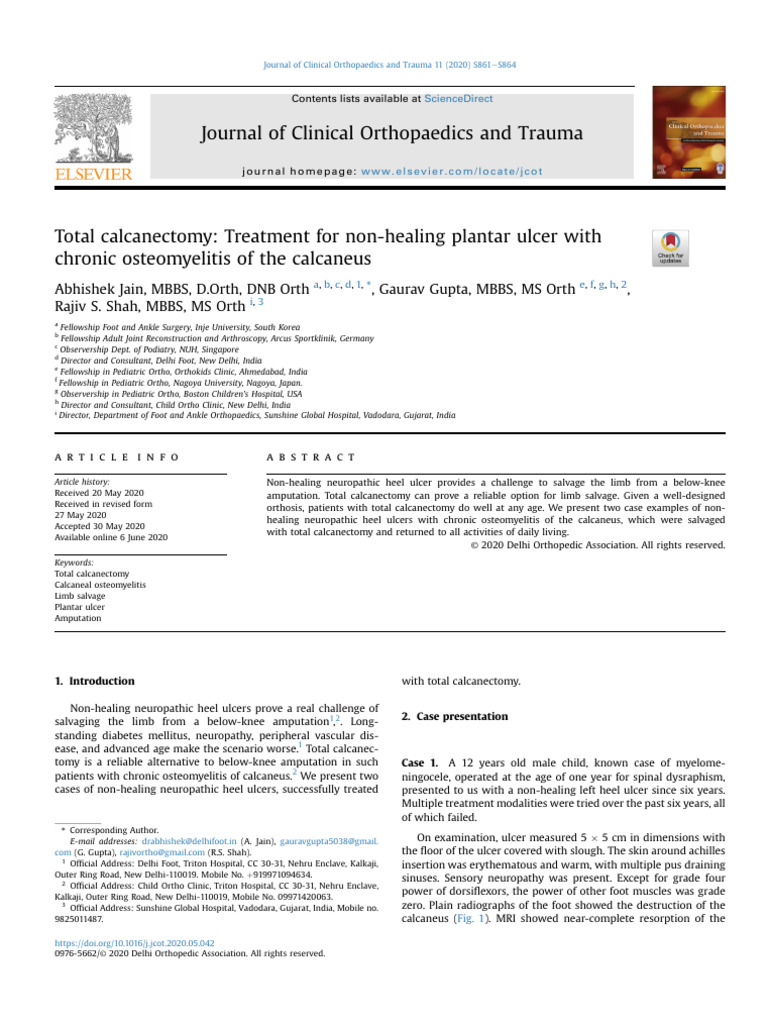 Total Calcanectomy Treatment For Non Healing Plantar Ulcer With Chronic ...