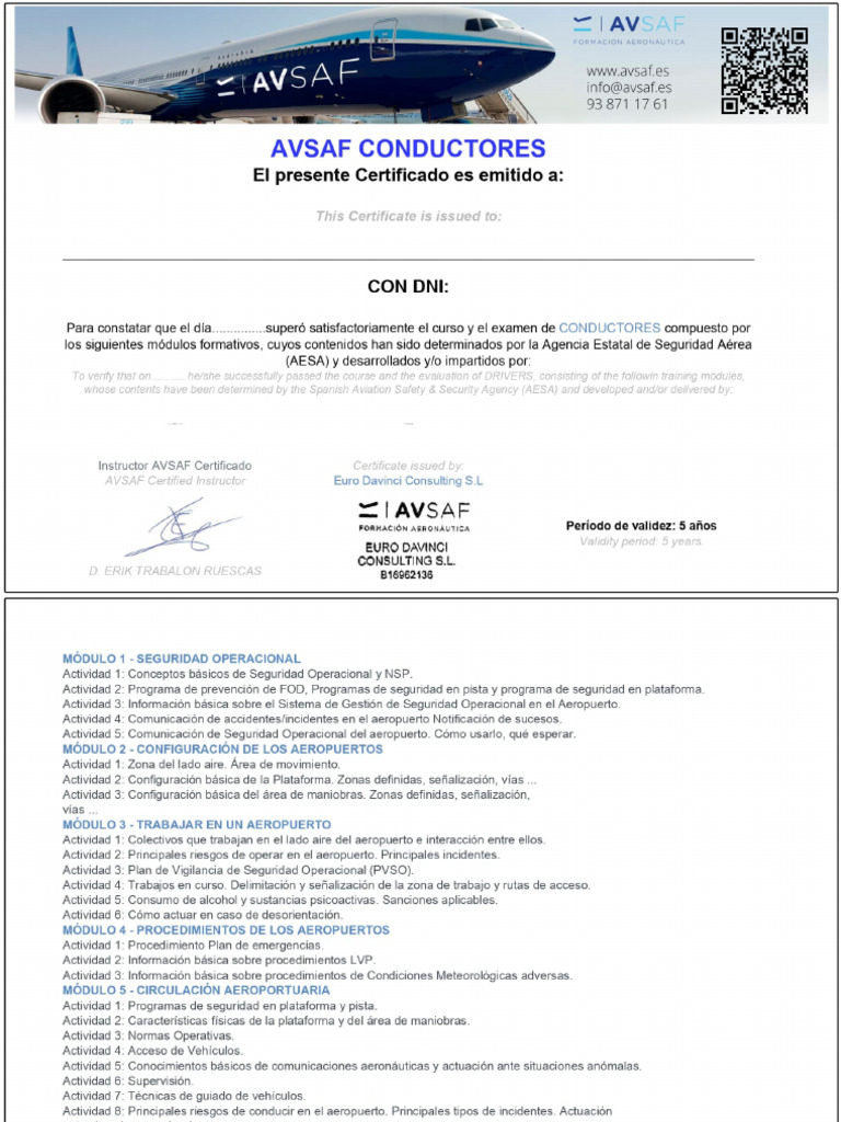 AVSAF-C Certificado Oficial. | PDF