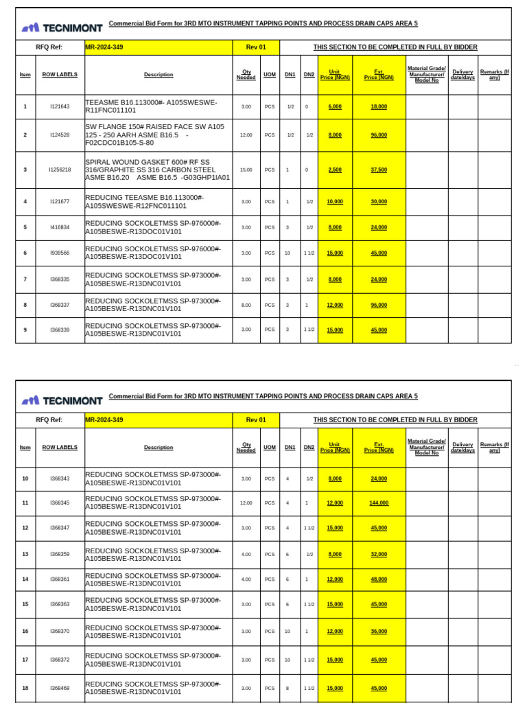 Commercial Bid Form For MR-2024-349-3RD MTO LIST MISSING TAPPING POINTS ...