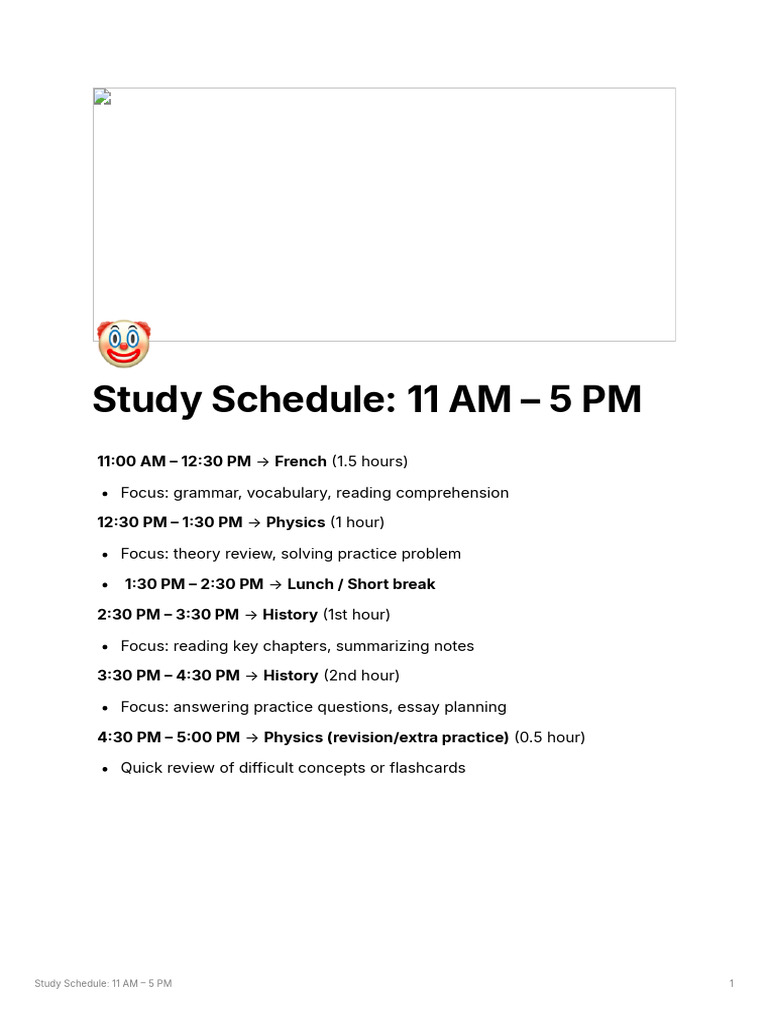 Study Schedule 11 AM 5 PM | PDF