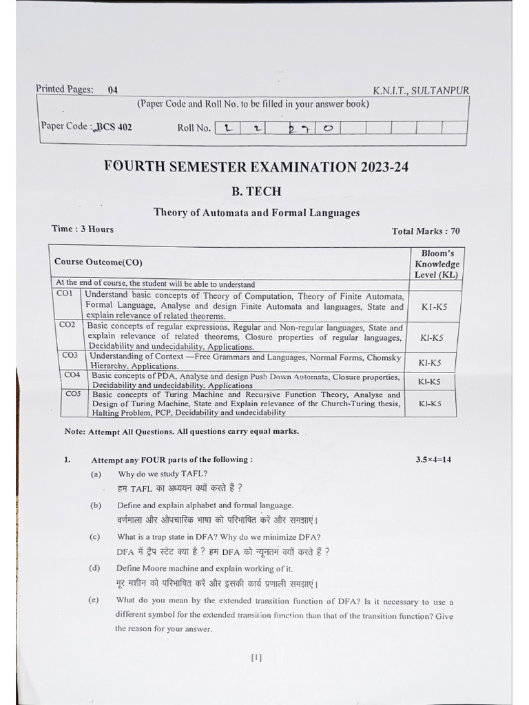 TAFL Question Papers 2 AKTU | PDF