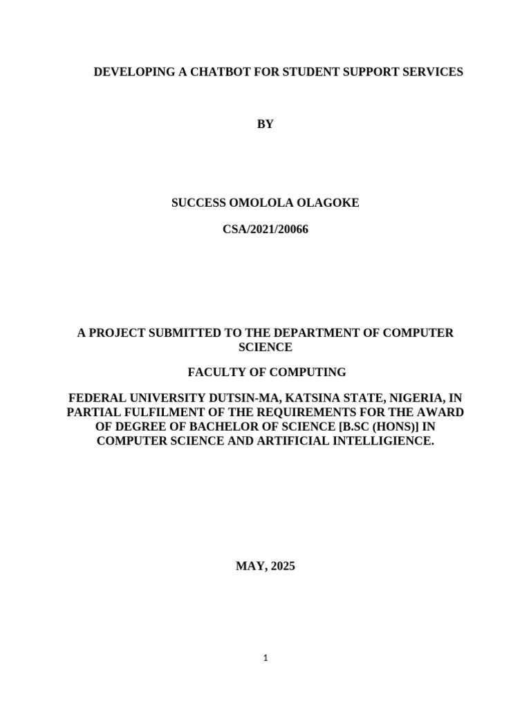 Chatbot Project at Federal University DutsinMa by Ahmad Ibrahim | PDF | Model–View–Controller ...