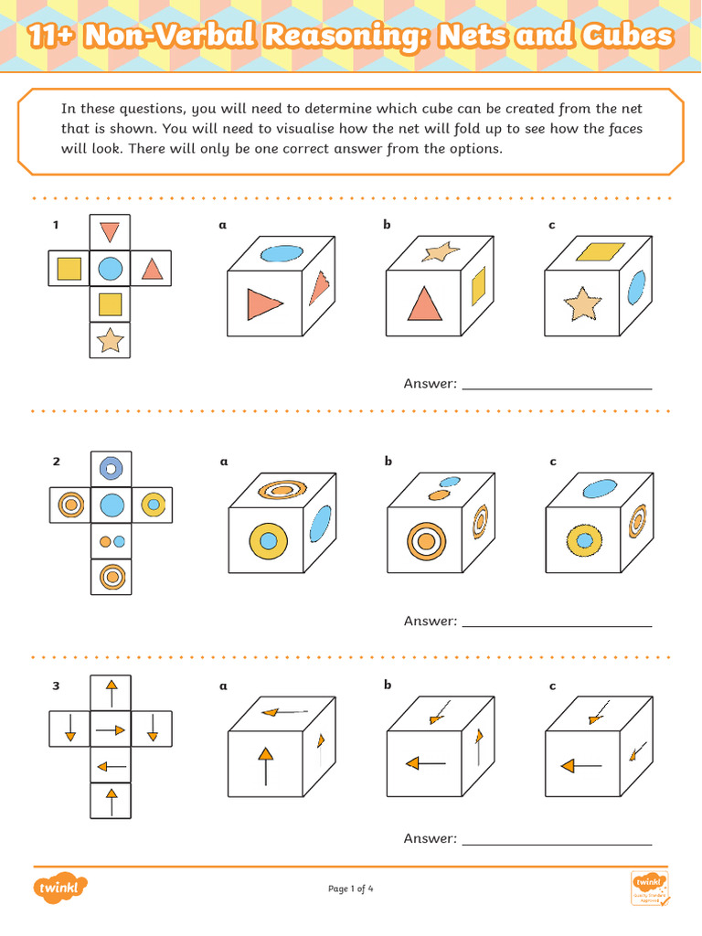 11+ Non-Verbal Reasoning: Cube Nets | PDF
