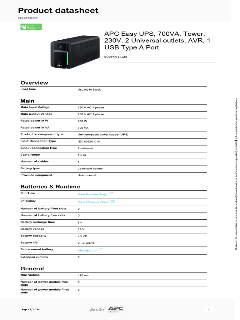 BVX700LUI-MS UPS Specifications | PDF | Mains Electricity | Power Supply