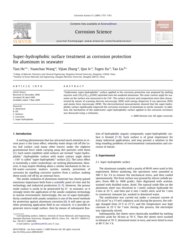 Corrosion Science: Tian He, Yuanchao Wang, Yijian Zhang, Qun LV, Tugen Xu, Tao Liu | PDF ...