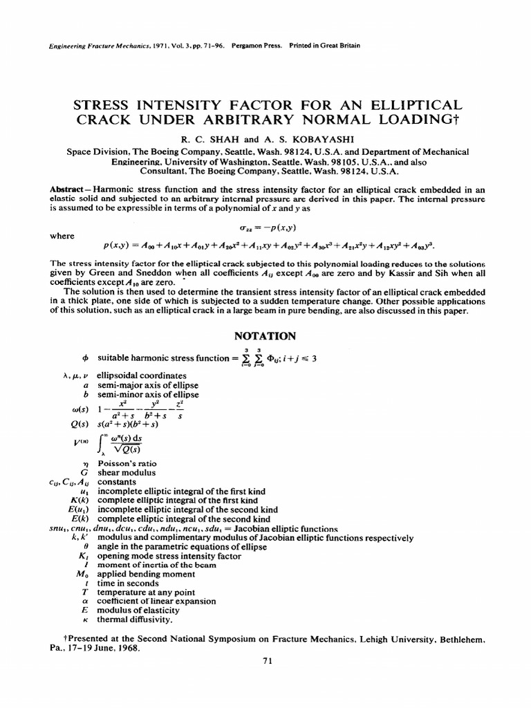 Stress Intensity Factor For An Elliptical Hole | PDF | Bending | Stress ...
