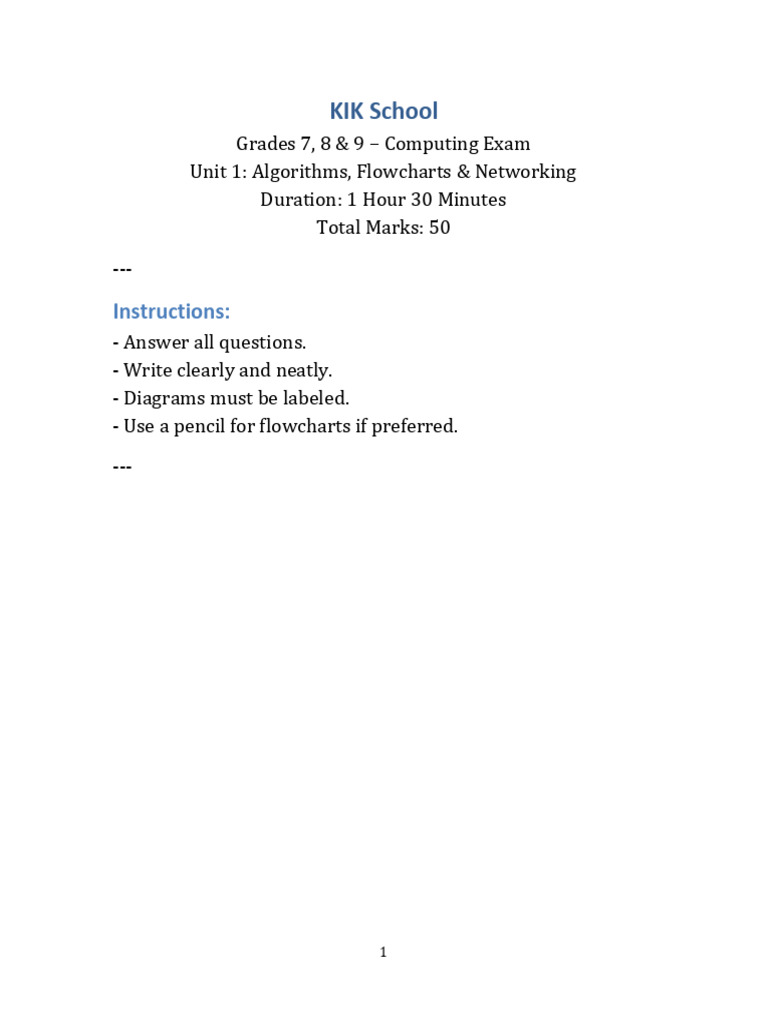 KIK Grades 7 8 9 Computing Exam | PDF