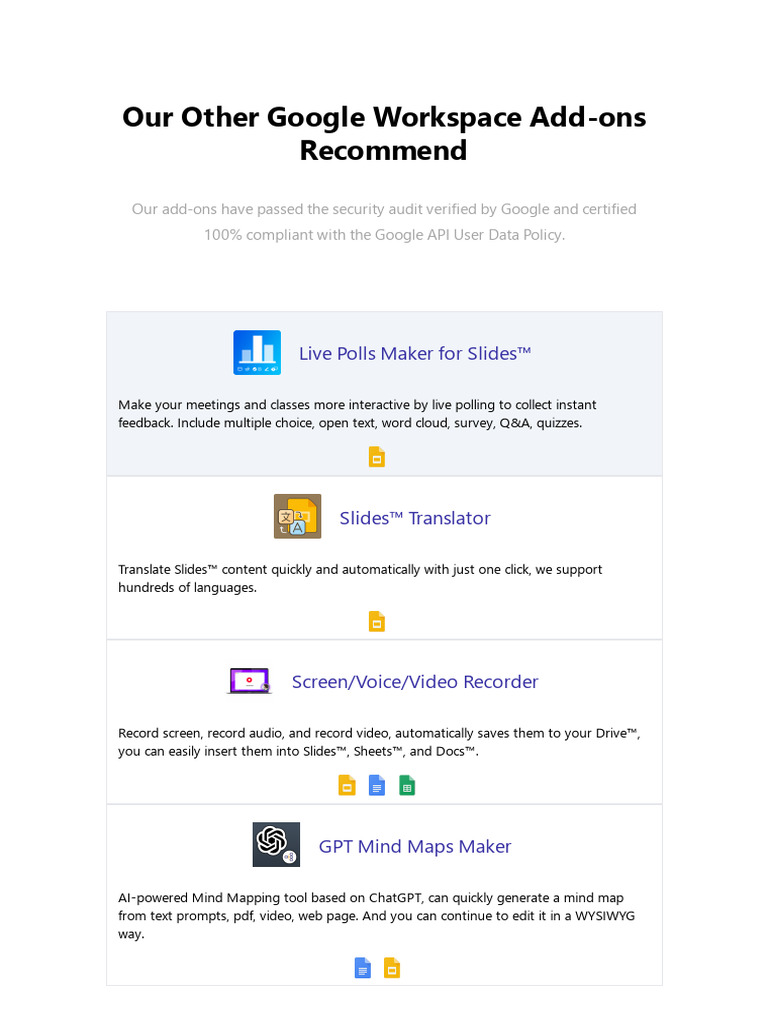 Our Google Workspace Add-Ons | PDF