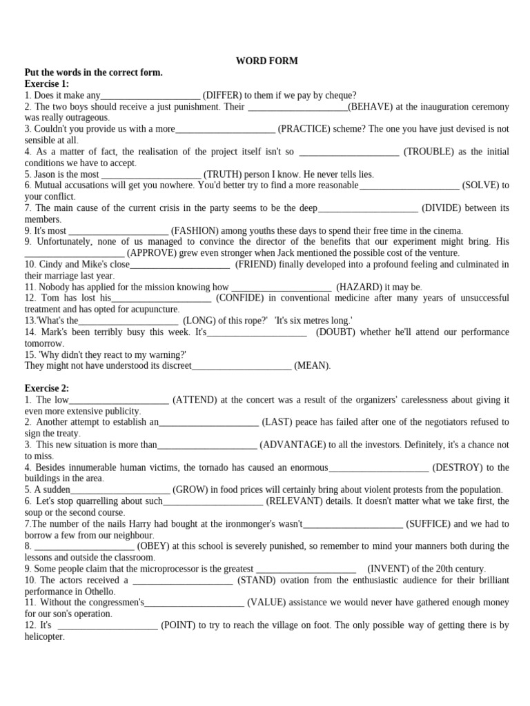 Word Form Advanced 2 | PDF