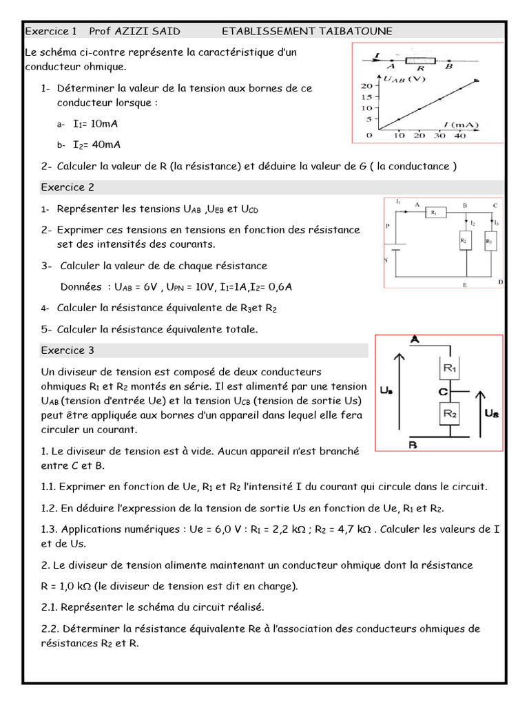 Exercices sur les conducteurs ohmiques | PDF | Résistance (composant ...