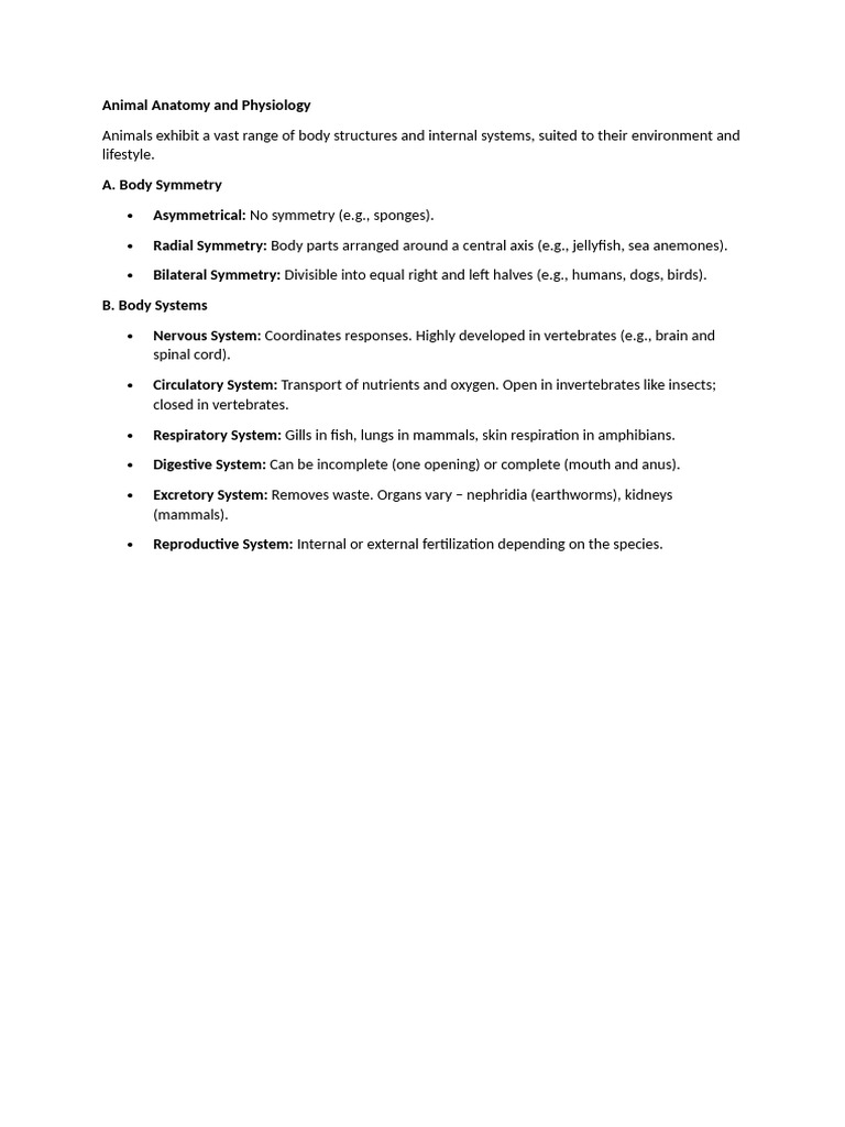 Animal Anatomy and Physiology | PDF