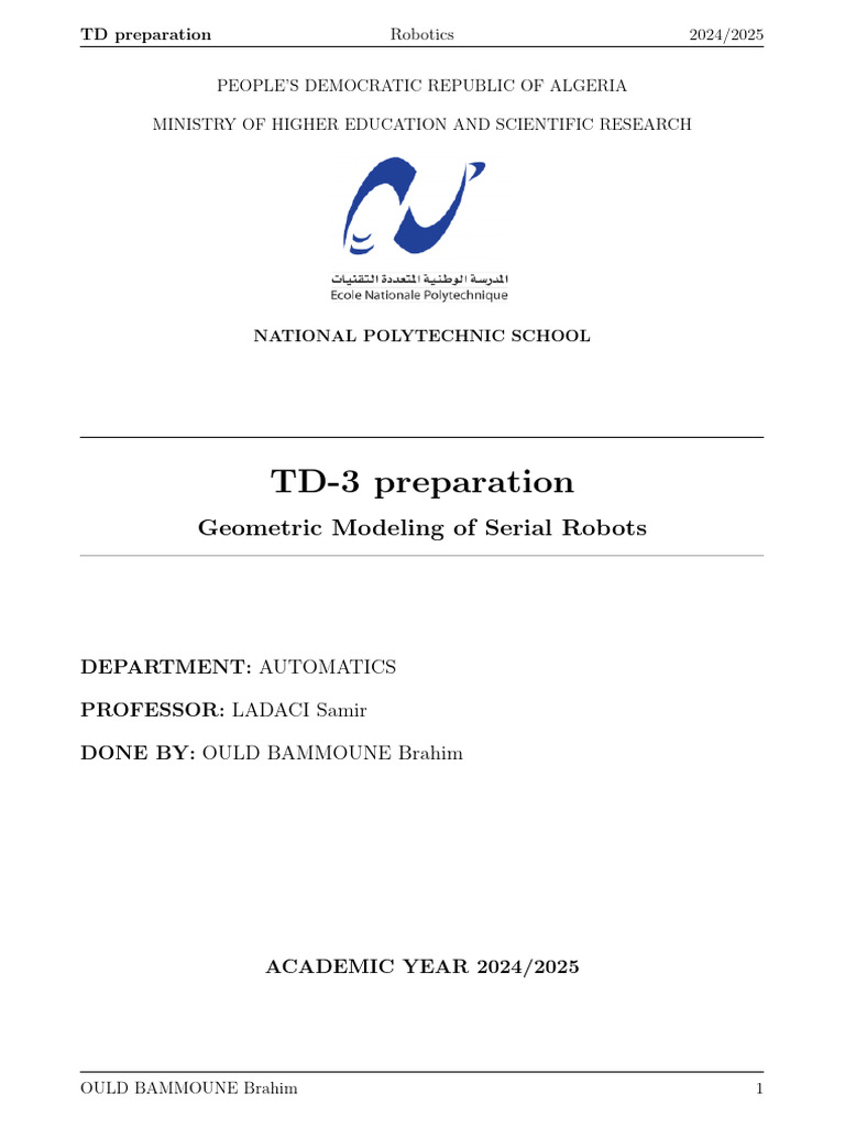 Ould - Bammoune Td3 Preparation | PDF | Geometry | Classical Mechanics