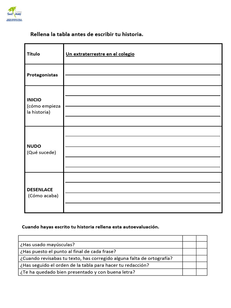 Tabla - Escribir - Historia - Extraterrestre - PDF Rellenable | PDF