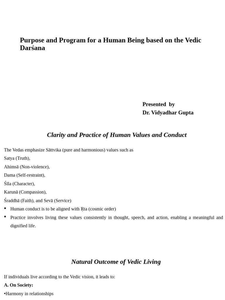 Purpose and Program For A Human Being Based On The Vedic Darśana | PDF ...