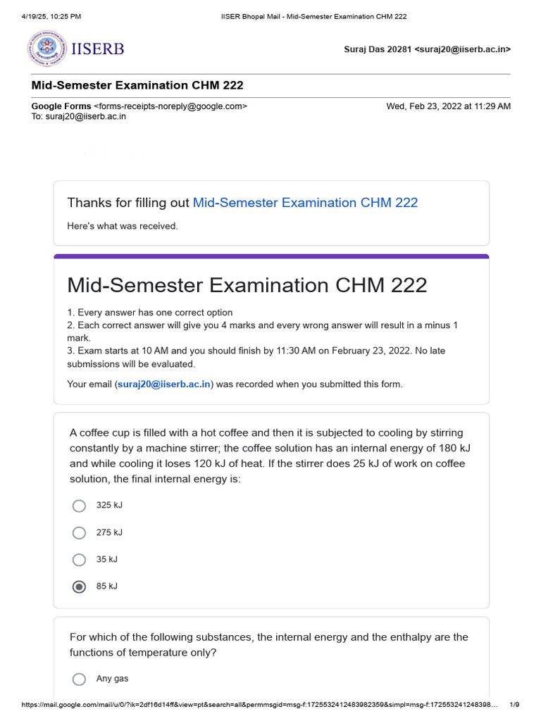 Mid-Semester Examination CHM 222 | PDF | Enthalpy | Physical Phenomena