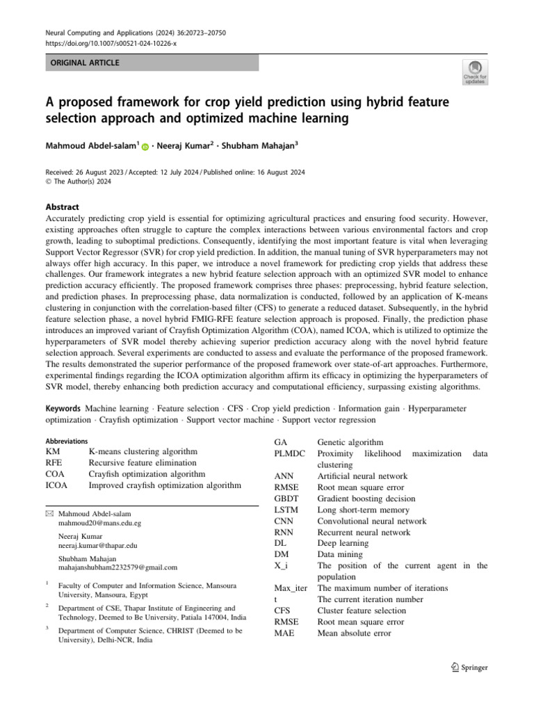 Optimized Framework for Crop Yield Prediction | PDF | Machine Learning ...