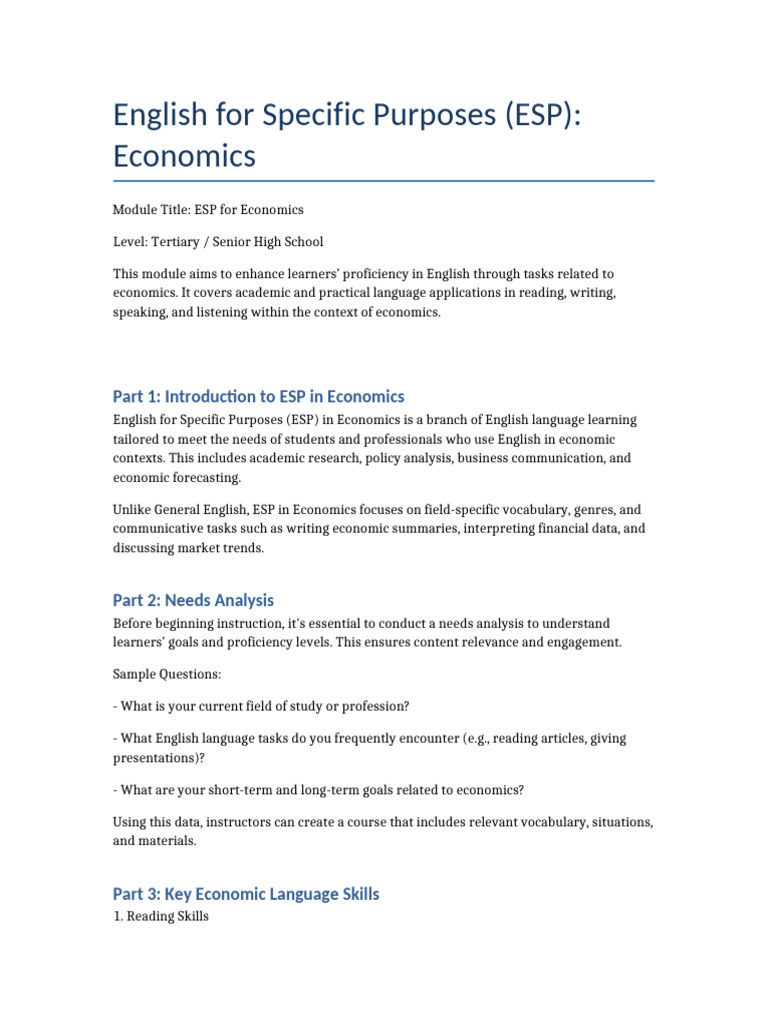 ESP Module Economics Detailed | PDF | English Language | Vocabulary