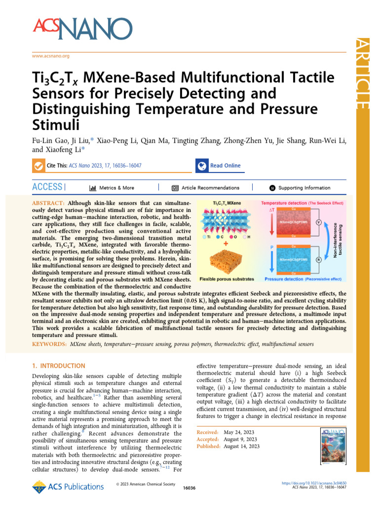 Gao Et Al 2023 Ti3c2tx Mxene Based Multifunctional Tactile Sensors For ...