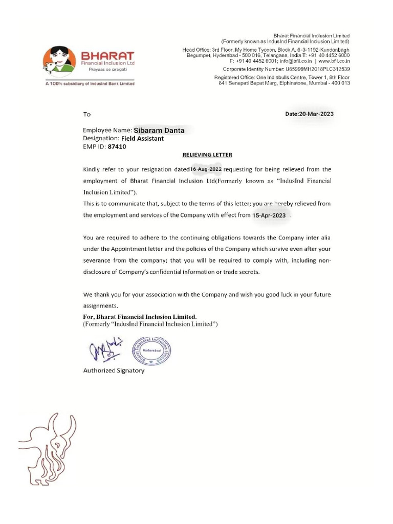 Relieving Letter | PDF