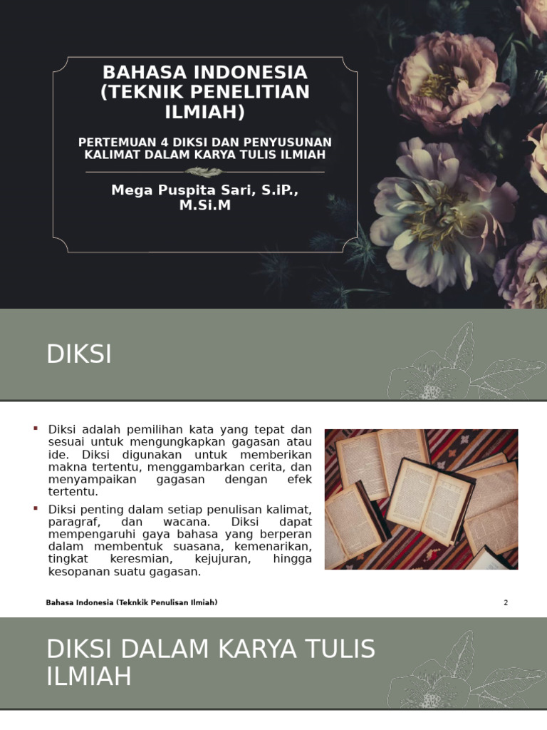 1730361356192 Pertemuan 4 Diksi Dan Penyusunan Kalimat Dalam Karya Tulis Ilmiah | PDF