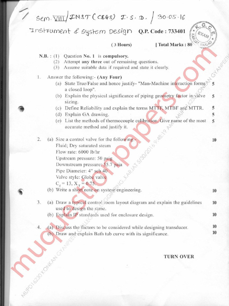 BE-INSTRUMENTATION_SEM8_ISD_MAY16 | PDF