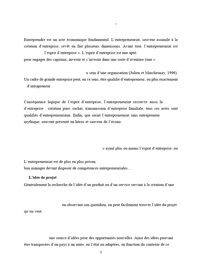Introduction à l'entrepreneuriat et idées de projet | PDF ...
