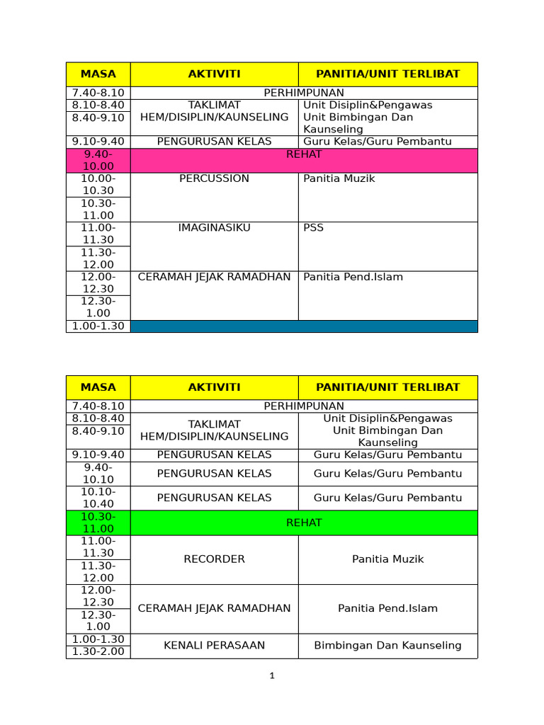 2025 Jadual Week 1 Activity | PDF
