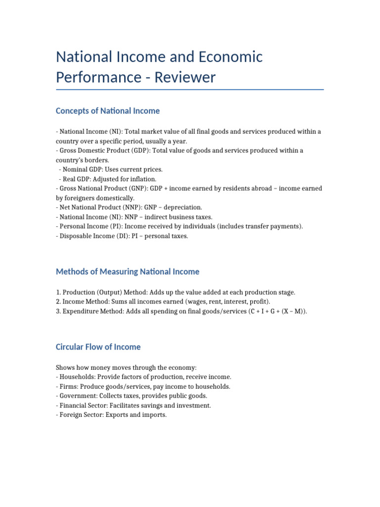 National Income and Economic Performance Guide | PDF