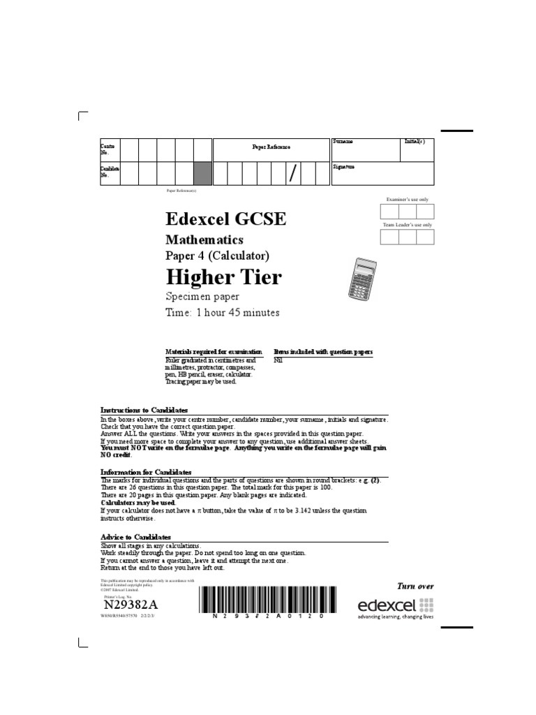 GCSE Maths Paper 4 (Calculator) - Higher Tier | PDF | Sine | Area