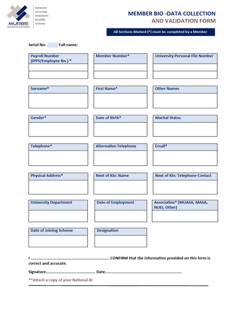 MURBS Biodata Form | PDF