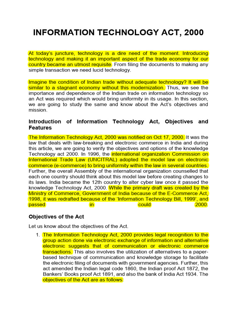 Salient Features of Information Technology Act, 2000 | PDF | Public Law | Justice