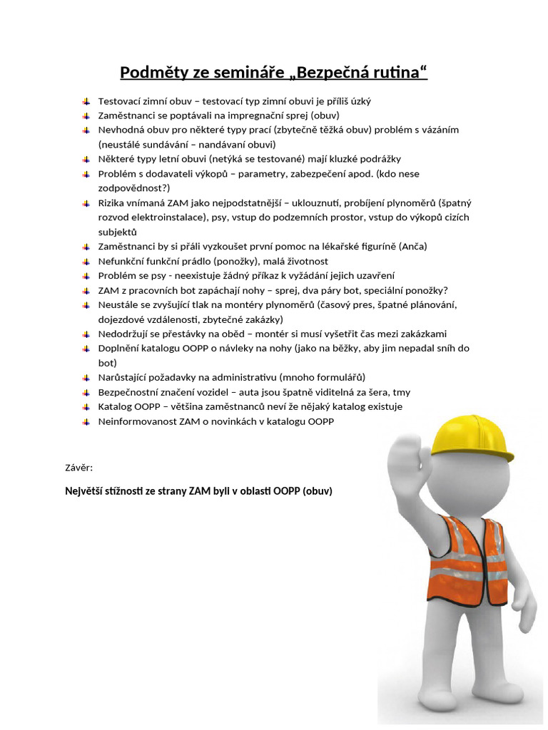 Podměty Ze Semináře BOZP | PDF